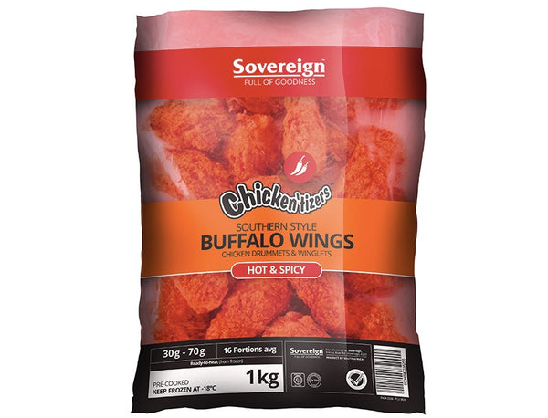 Sovereign Chicken'tizers Southern Style Buffalo Wings 1kg Hot & Spicy ...