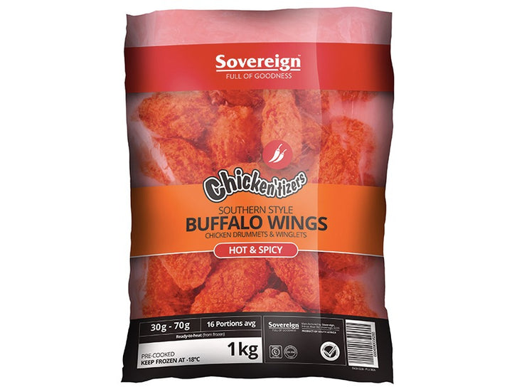 Sovereign Chicken'tizers Southern Style Buffalo Wings 1kg Hot & Spicy ...